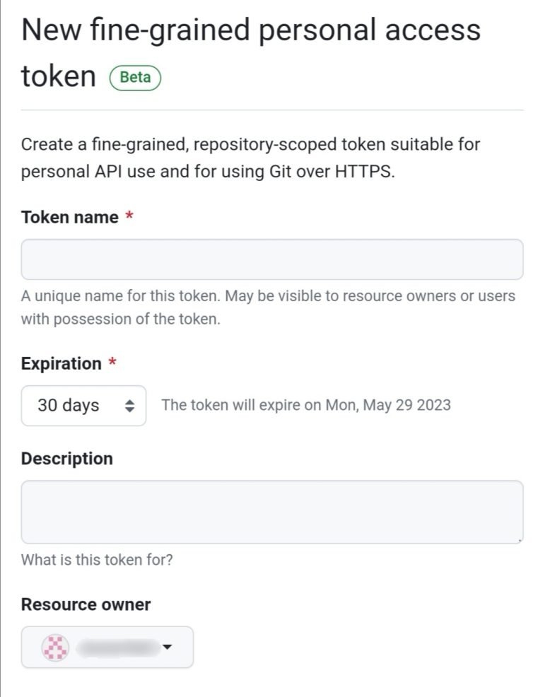 Generate fine grained personal access token in GitHub