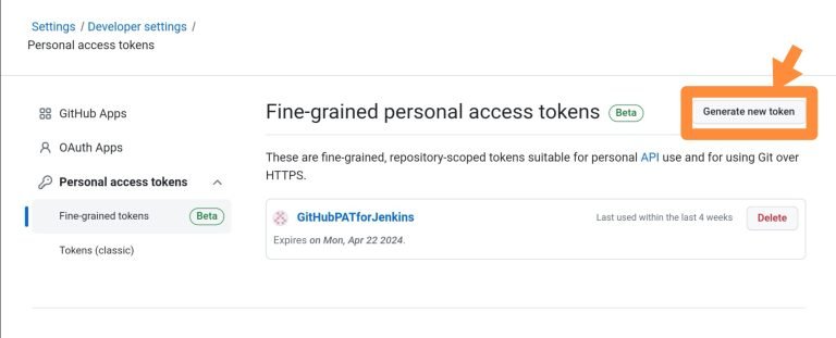 Generate fine grained personal access token in GitHub